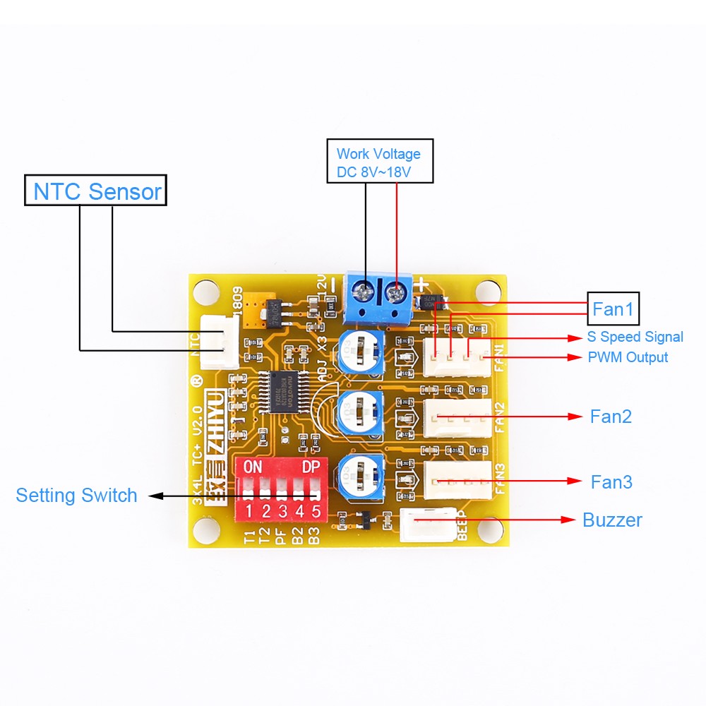 DC 12V 3Bit PWM 4-Wire Fan Temperature Controller